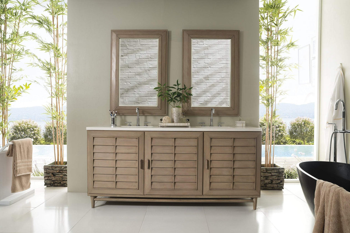 Portland 72" Double Vanity, White Washed Walnut - Luxury Bath Collection